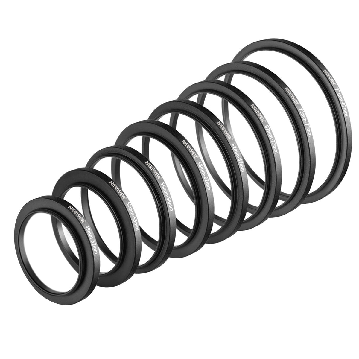 NEEWER 8pcs Anodized Aluminum Step-up Adapter Ring Set