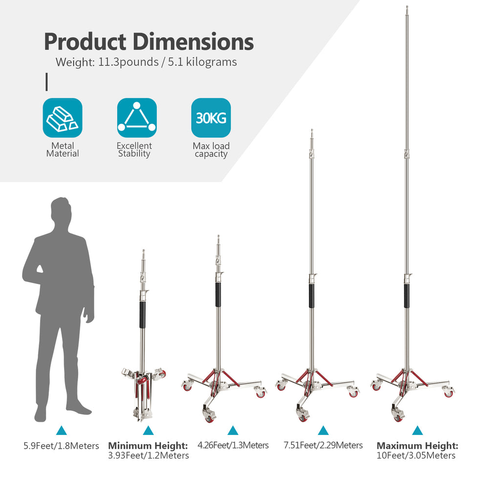NEEWER SC305W 305cm Heavy Duty Rolling Light Stand