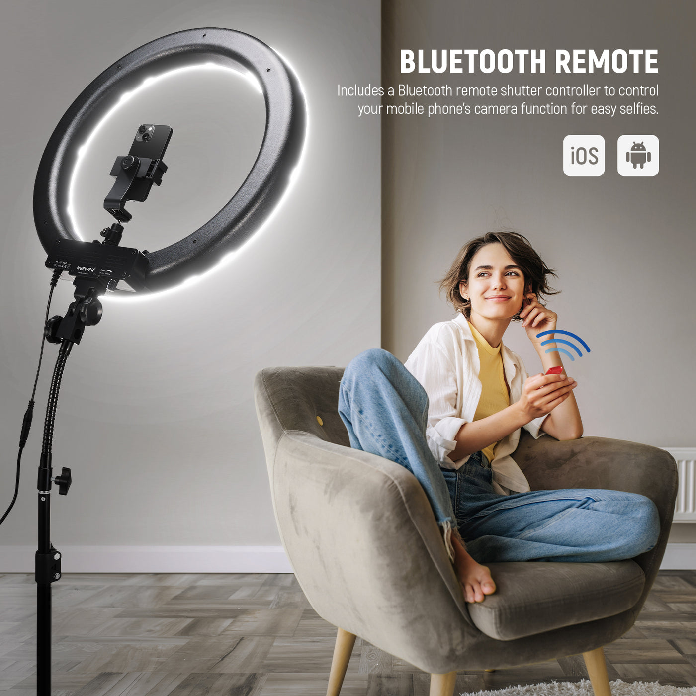 NEEWER RL-18 LED Ring Lights 18" Dimmable Light with Stand - NEEWER