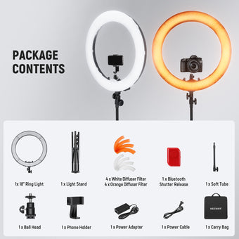 NEEWER RL-18 LED Ring Lights 18" Dimmable Light with Stand - NEEWER