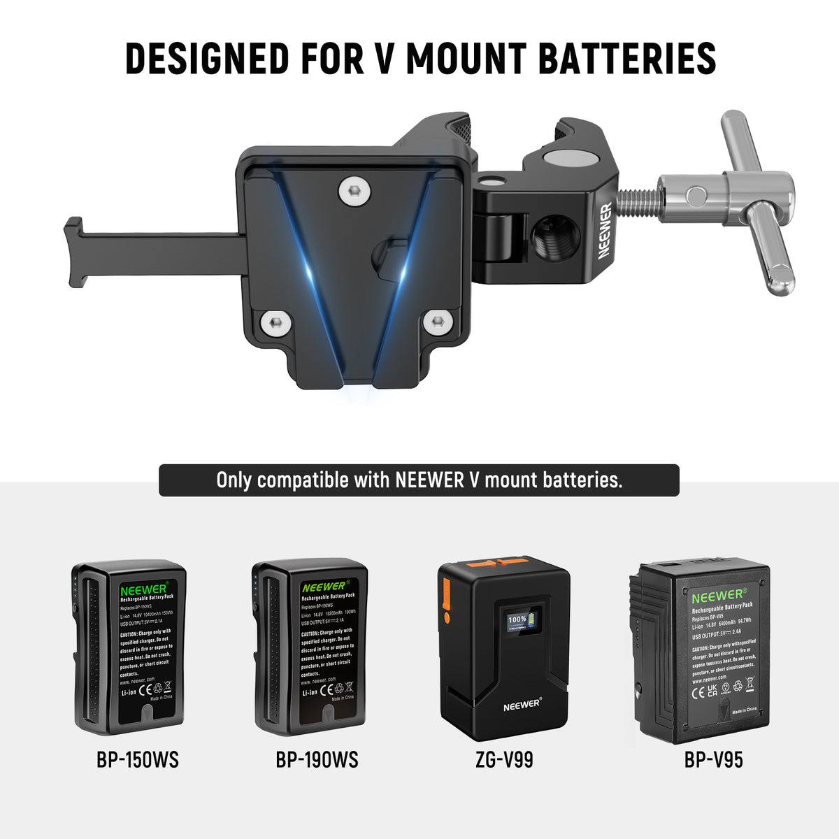 NEEWER Mini V Mount Battery Plate with Super Crab Clamp - NEEWER