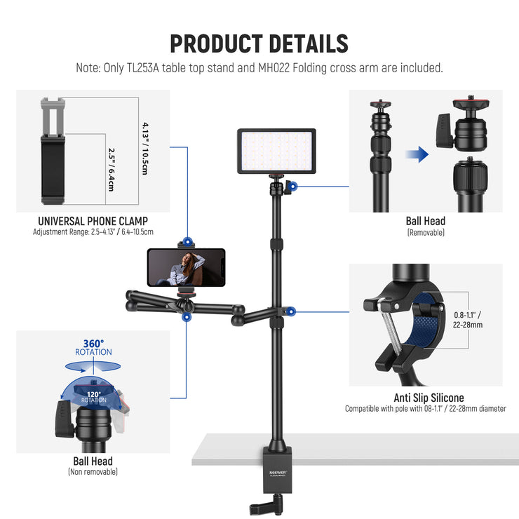 NEEWER TL253A+MH022 Upgraded Tabletop Camera Mount Stand - NEEWER