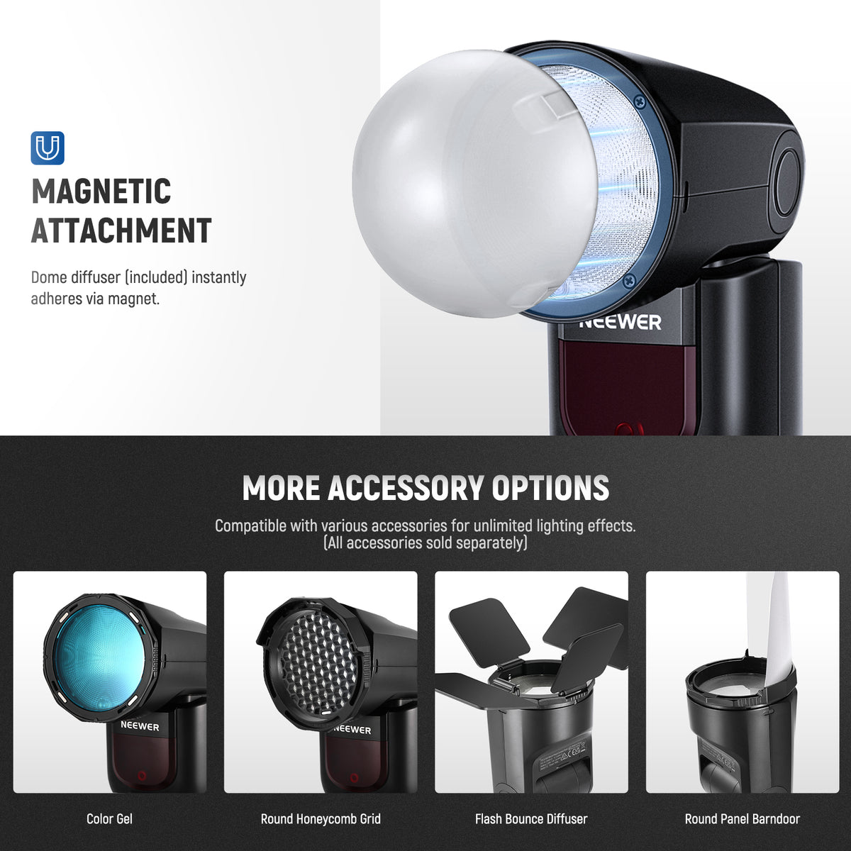NEEWER Z1-C TTL Round Head Flash Speedlite With Magnetic Dome Diffuse ...