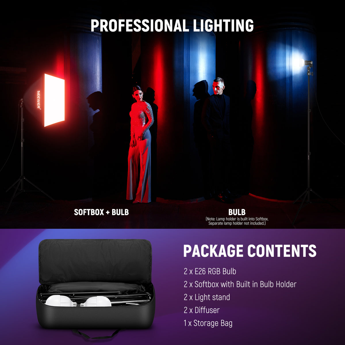 NEEWER RGB Softbox Lighting Kit with App Control - NEEWER
