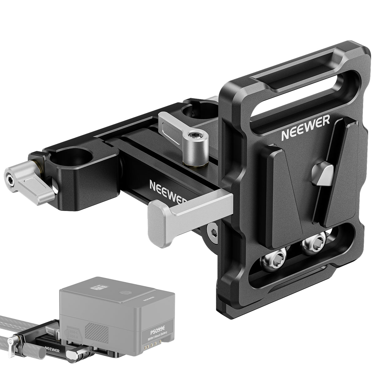 NEEWER PS007 V Mount Battery Plate with 15mm Rod Clamps
