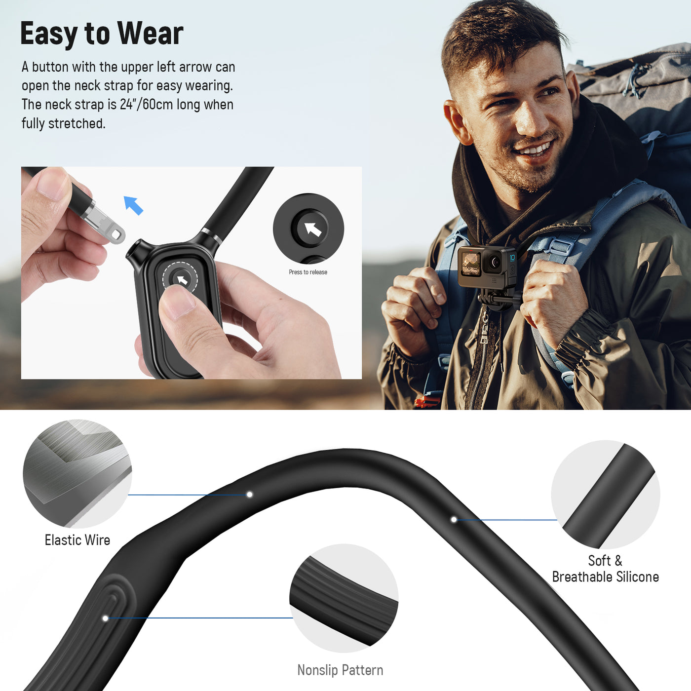 NEEWER GP15 Magnetic Quick Release Flexible POV Action Neck Mount - NEEWER
