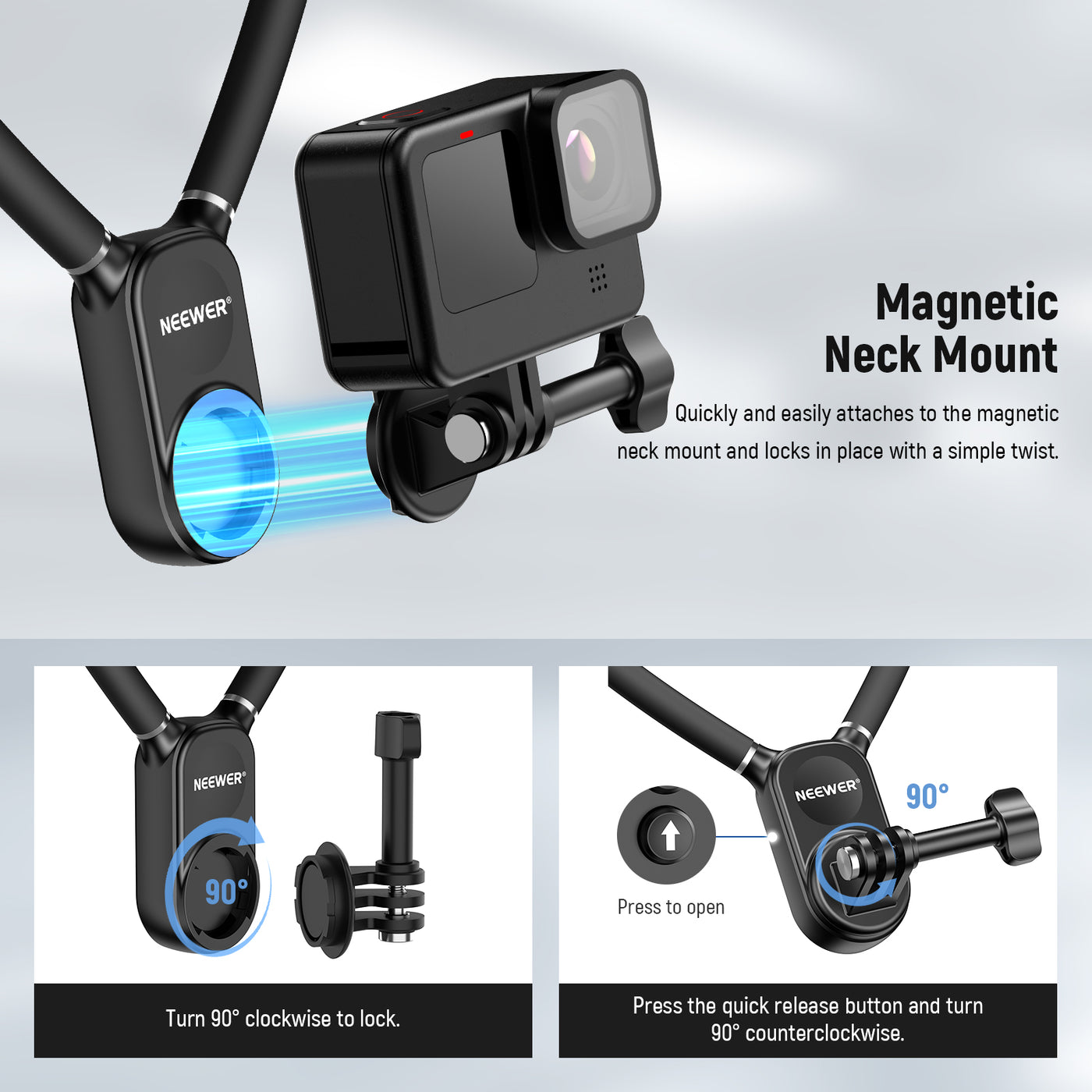 NEEWER GP15 Magnetic Quick Release Flexible POV Action Neck Mount - NEEWER