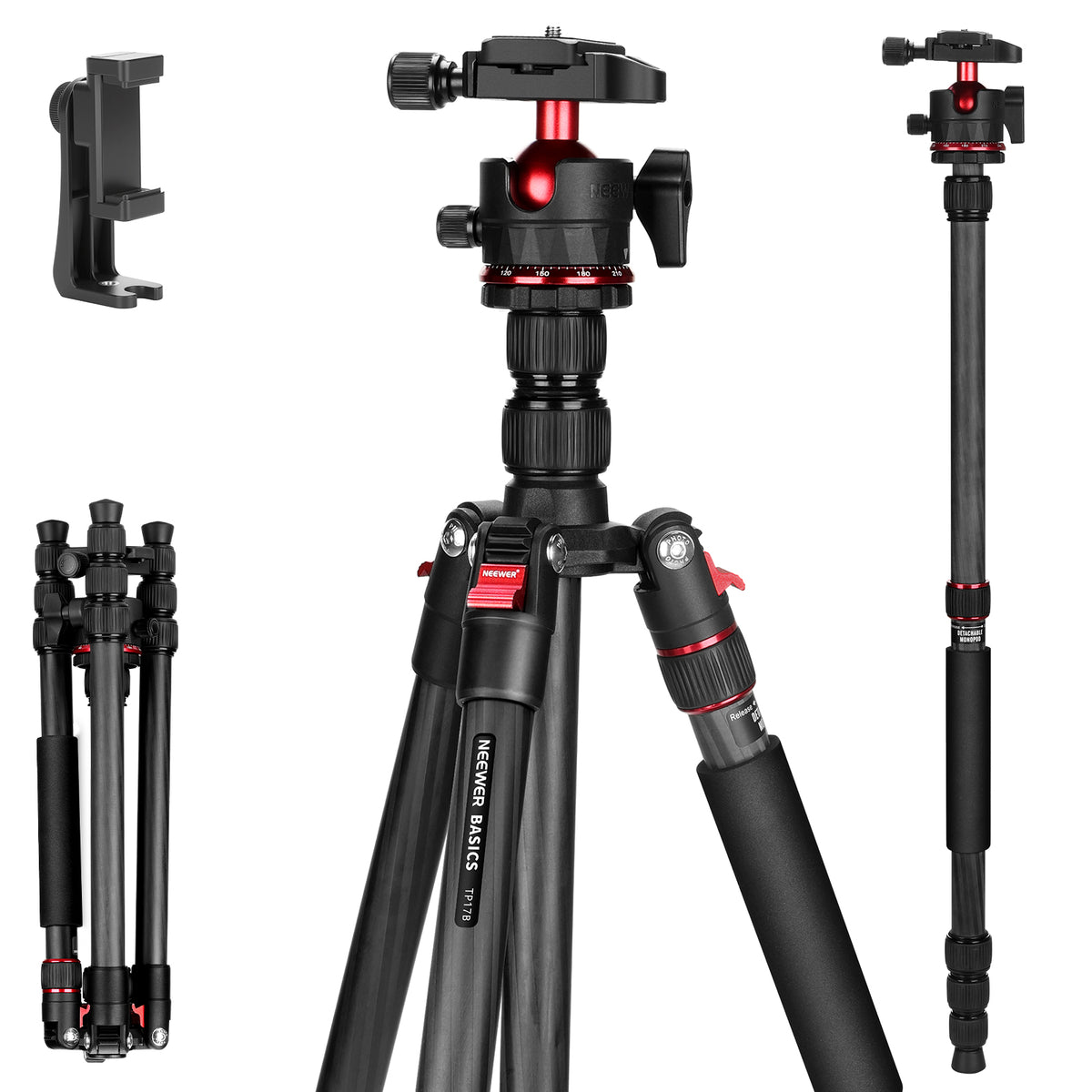 NEEWER TP17B 64" Carbon Fiber Travel Tripod Monopod