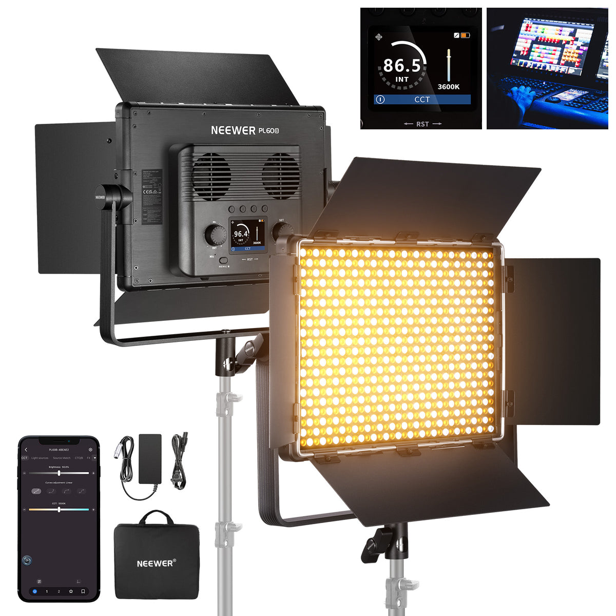 NEEWER PL60B 60W High Power Bi-Color LED Panel Light