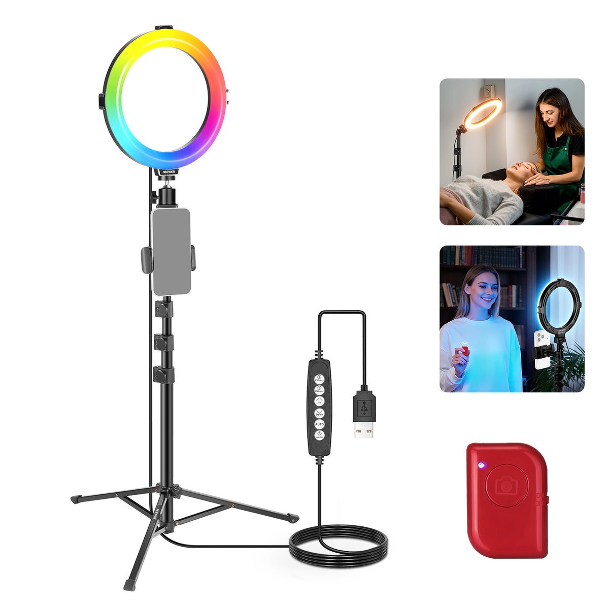 NEEWER R08 RGB 8" LED Ring Light with Tripod & Remote