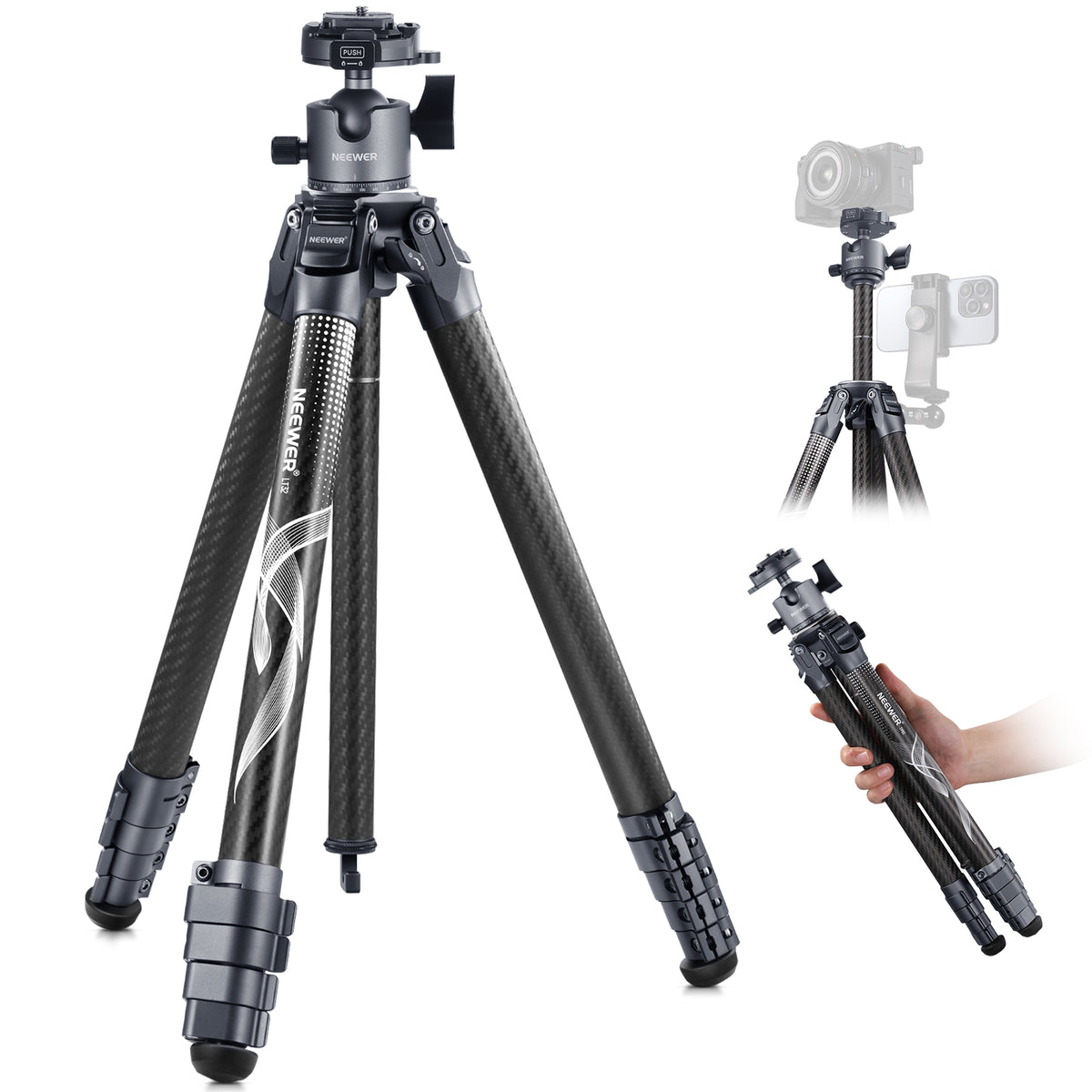 NEEWER LT34 62" Carbon Fiber Compact Travel Tripod