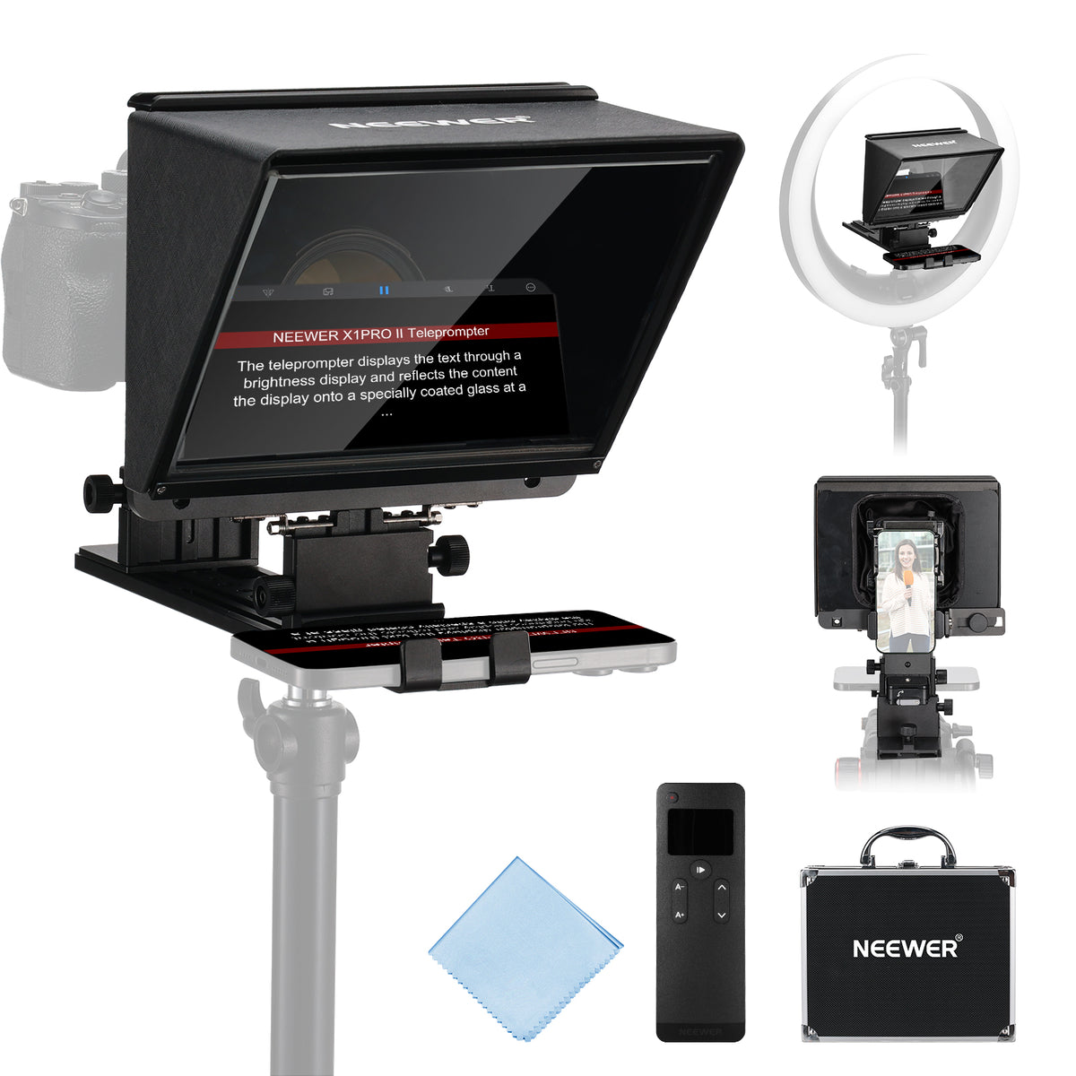NEEWER X1 Pro II 9" Phone/Camera Teleprompter with Remote