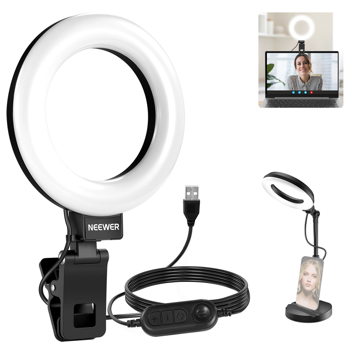 NEEWER BASICS BR60 5" Desk Ring Light with Stand & Monitor Clamp