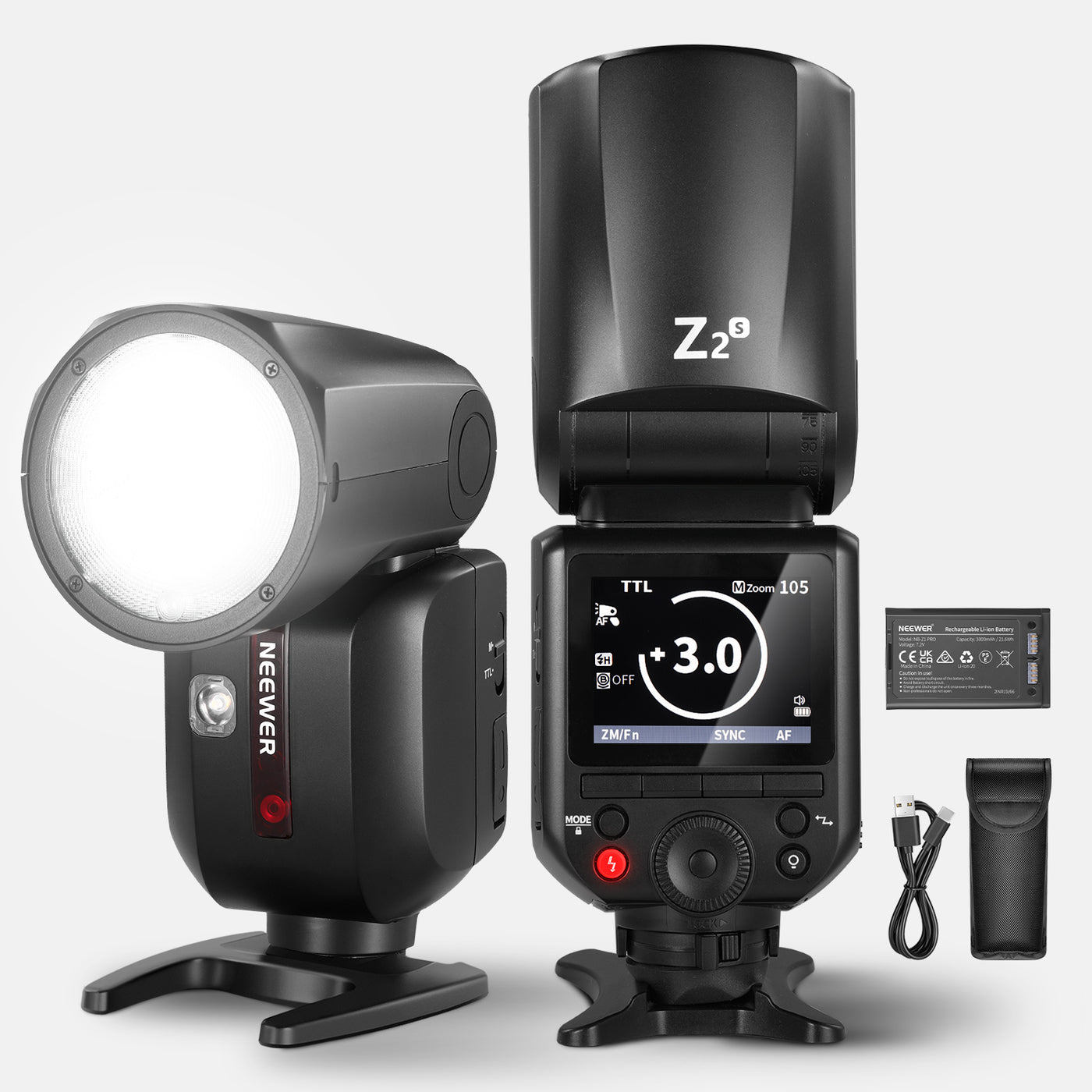 NEEWER Z2 3000mAh Battery TTL Round Head Flash Speedlite