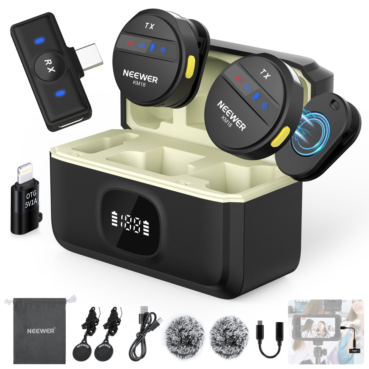 NEEWER KM18 Wireless Lavalier Lapel Mic For Phone/PC