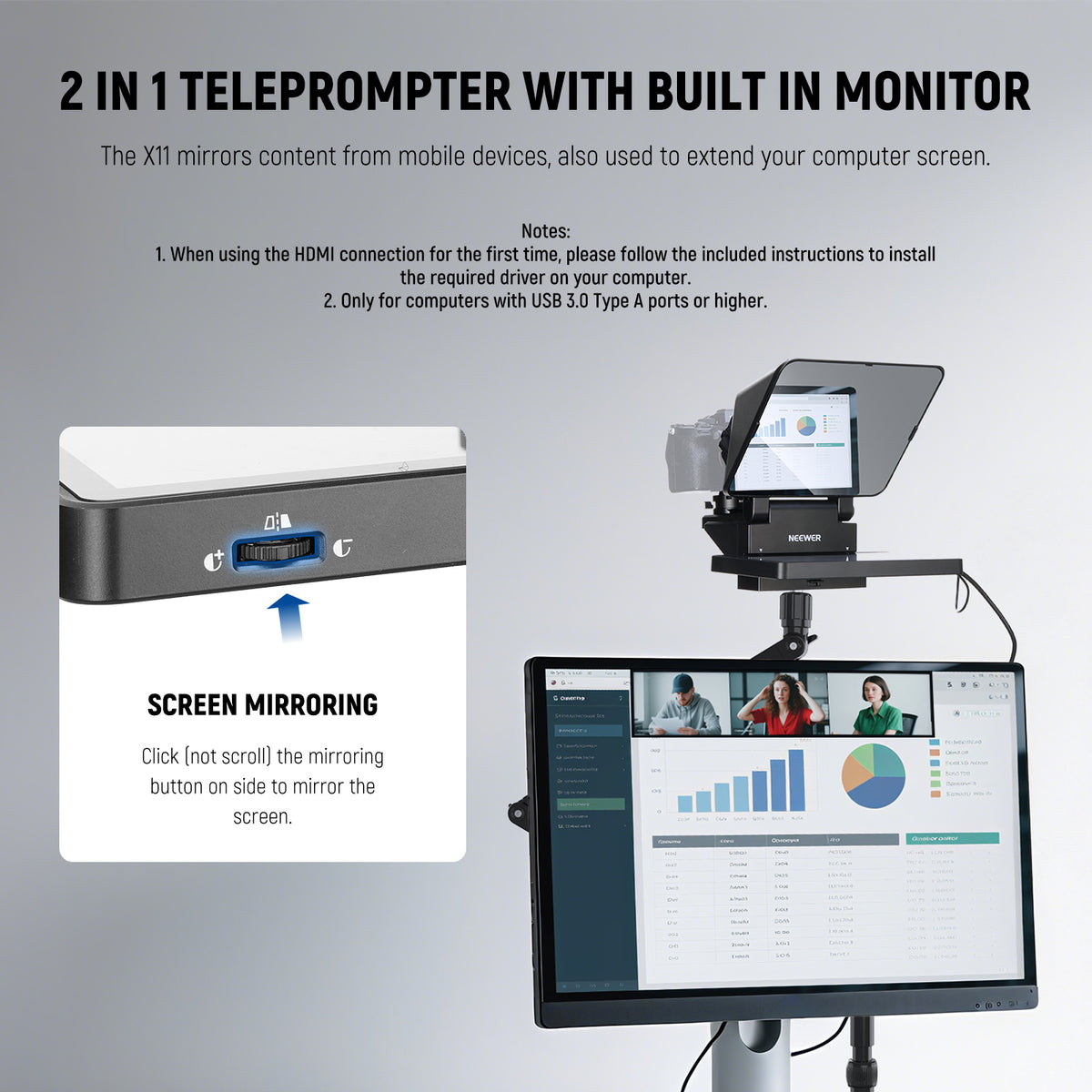 NEEWER X11 2-In-1 11" Pro Teleprompter with Monitor