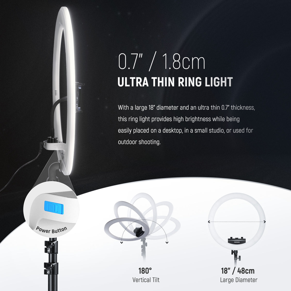 NEEWER RP18B Pro 18 inch Ultra Thin Ring Light Kit