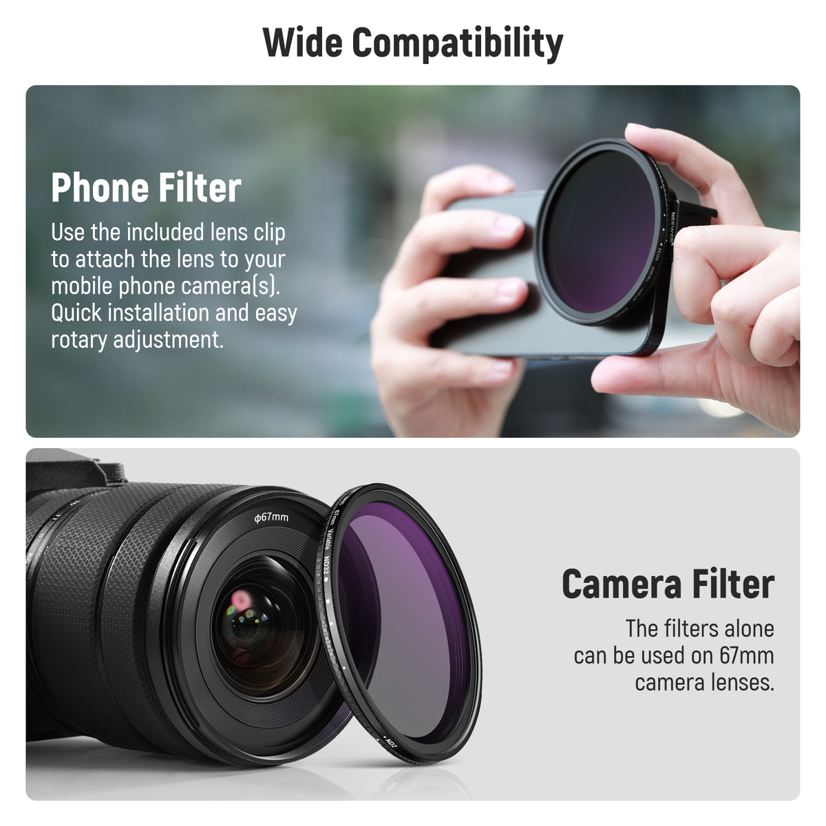NEEWER 67mm Clip On Variable Filter Kit for Phone Lens