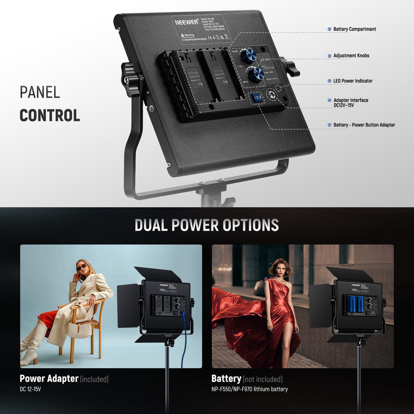 NEEWER NL660 Bi-Color Panel Light | LED Photography Light
