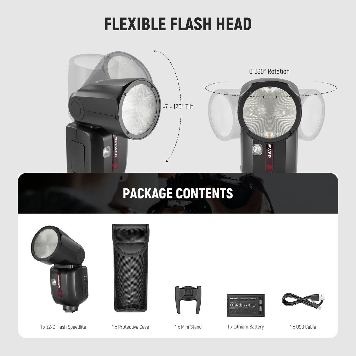 NEEWER Z2 3000mAh Battery TTL Round Head Flash Speedlite