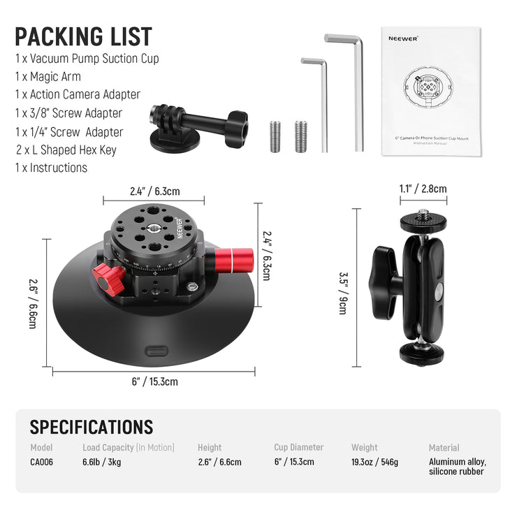 NEEWER CA013 Heavy Duty Camera Suction Mount