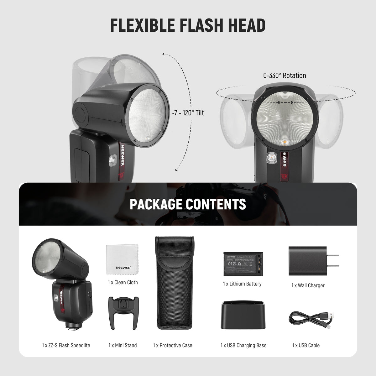 NEEWER Z2 Camera Flash Speedlite with Round Fresnel Head