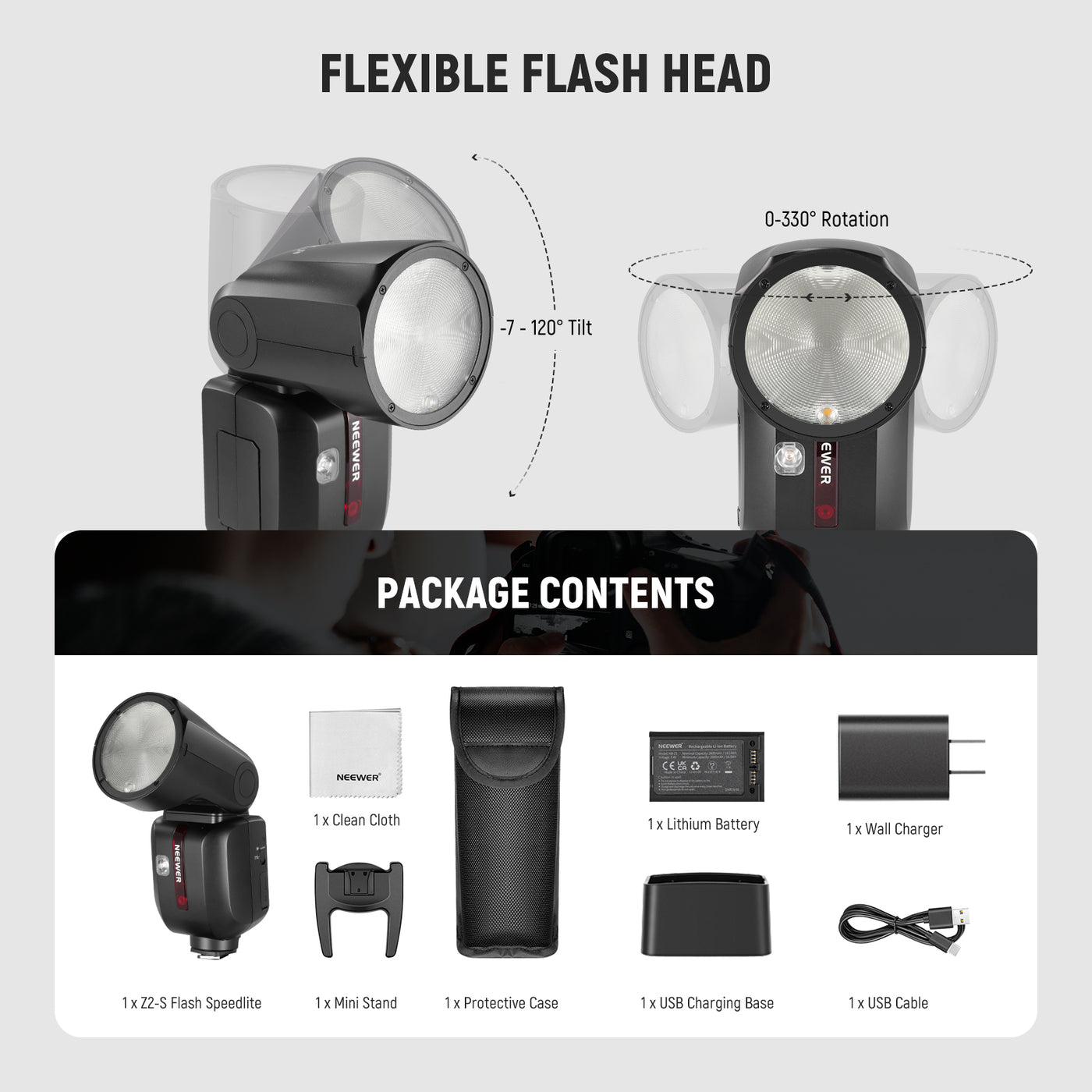 NEEWER Z2 Camera Flash Speedlite with Round Fresnel Head