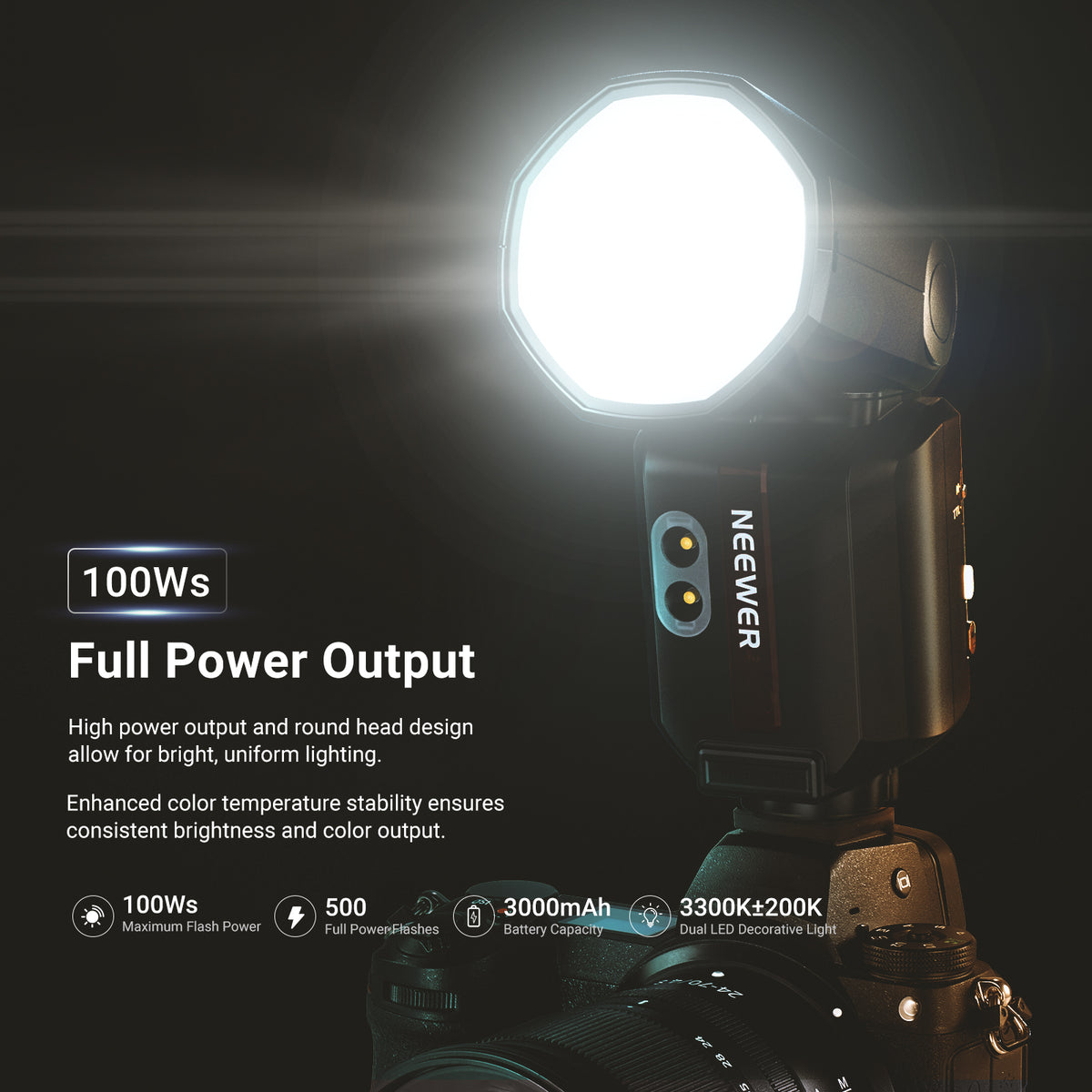 NEEWER Z3 100Ws 2.4G TTL Round Head Flash Speedlite