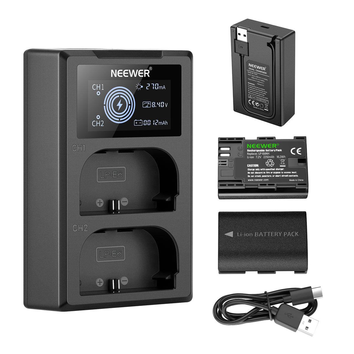 NEEWER 2-Pack LP-E6NH Replacement Battery Charger Set for Canon