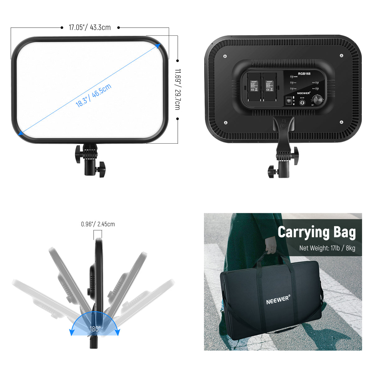 NEEWER RGB168 18.3 Inch LED Light Panel | RGB Video Light