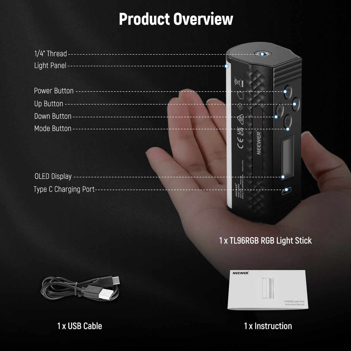 NEEWER TL96 RGB Magnetic Handheld Light Stick - NEEWER