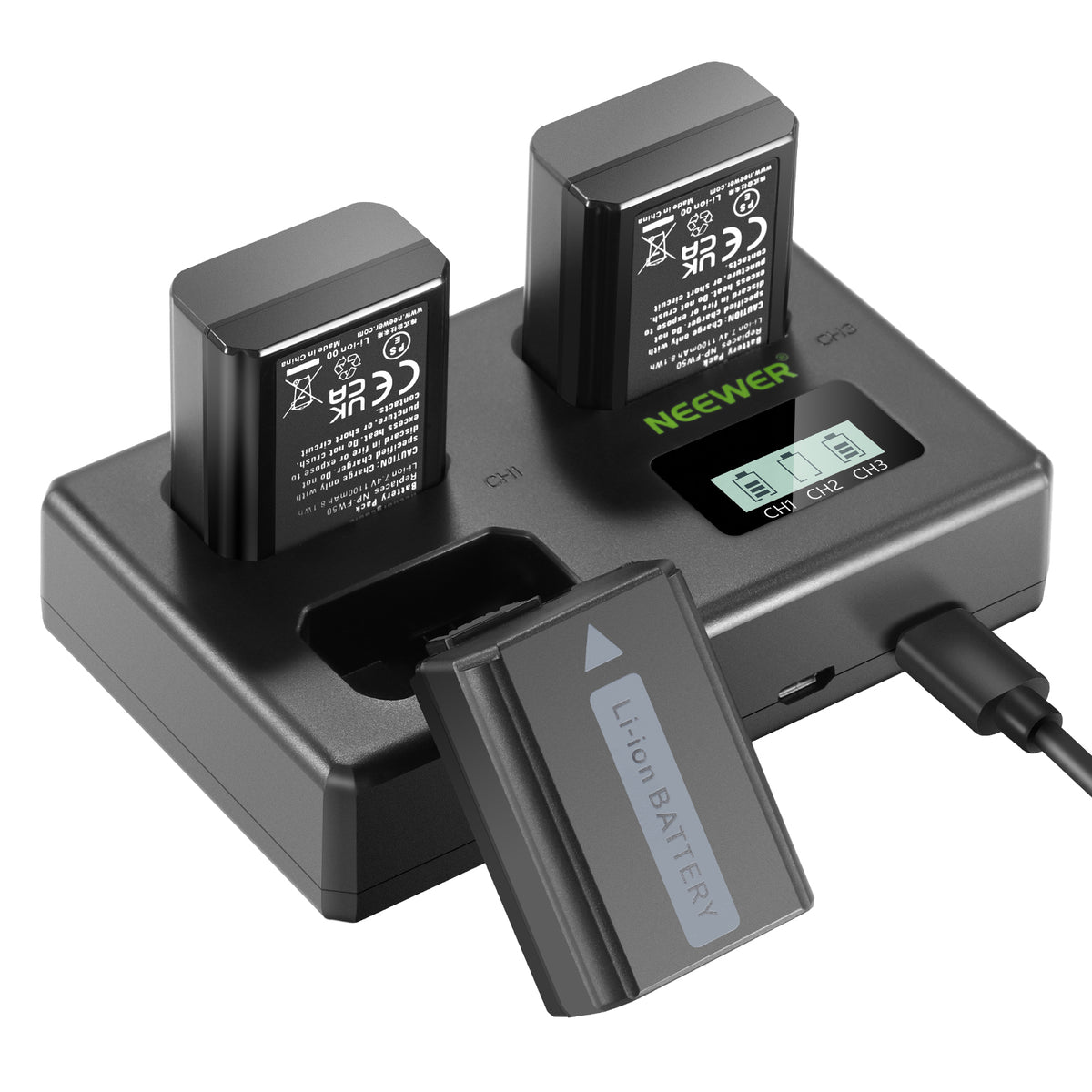 NEEWER 3 Pack Replacement Battery and Charger Set for Sony NP-FW50