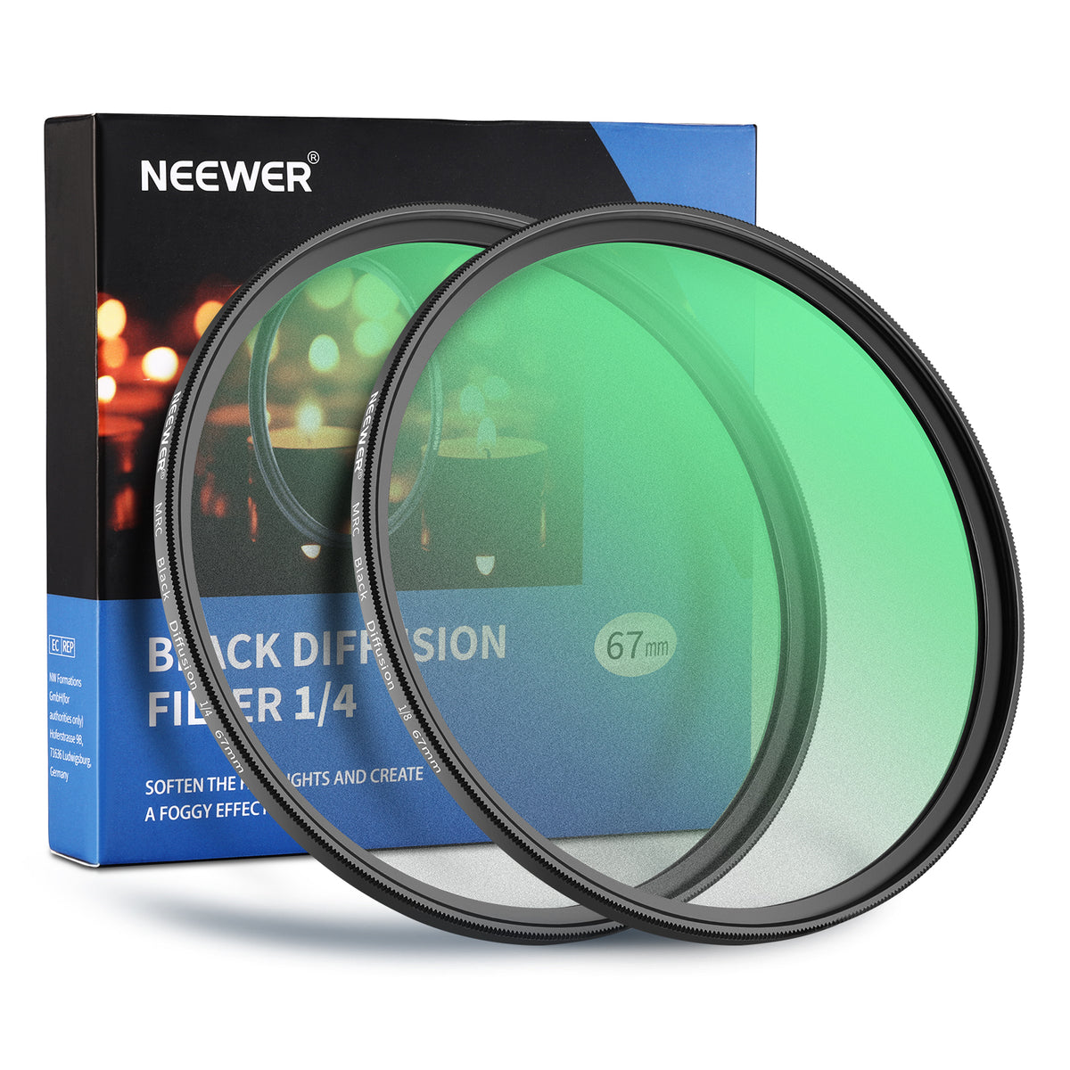 NEEWER 2 Pcs 1/4 & 1/8 Black Diffuser Lens Filter Kit