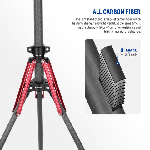NEEWER Carbon Fiber Light Stand with 180° Reversible Legs - NEEWER