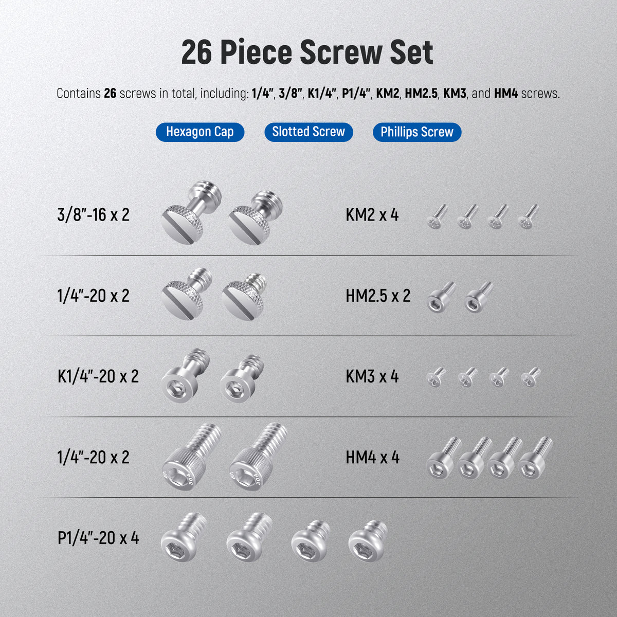 NEEWER UA002 26PCS Camera Screw Set - NEEWER